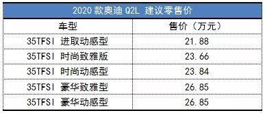 2020款奥迪Q2L上市，售价21.88万元起
