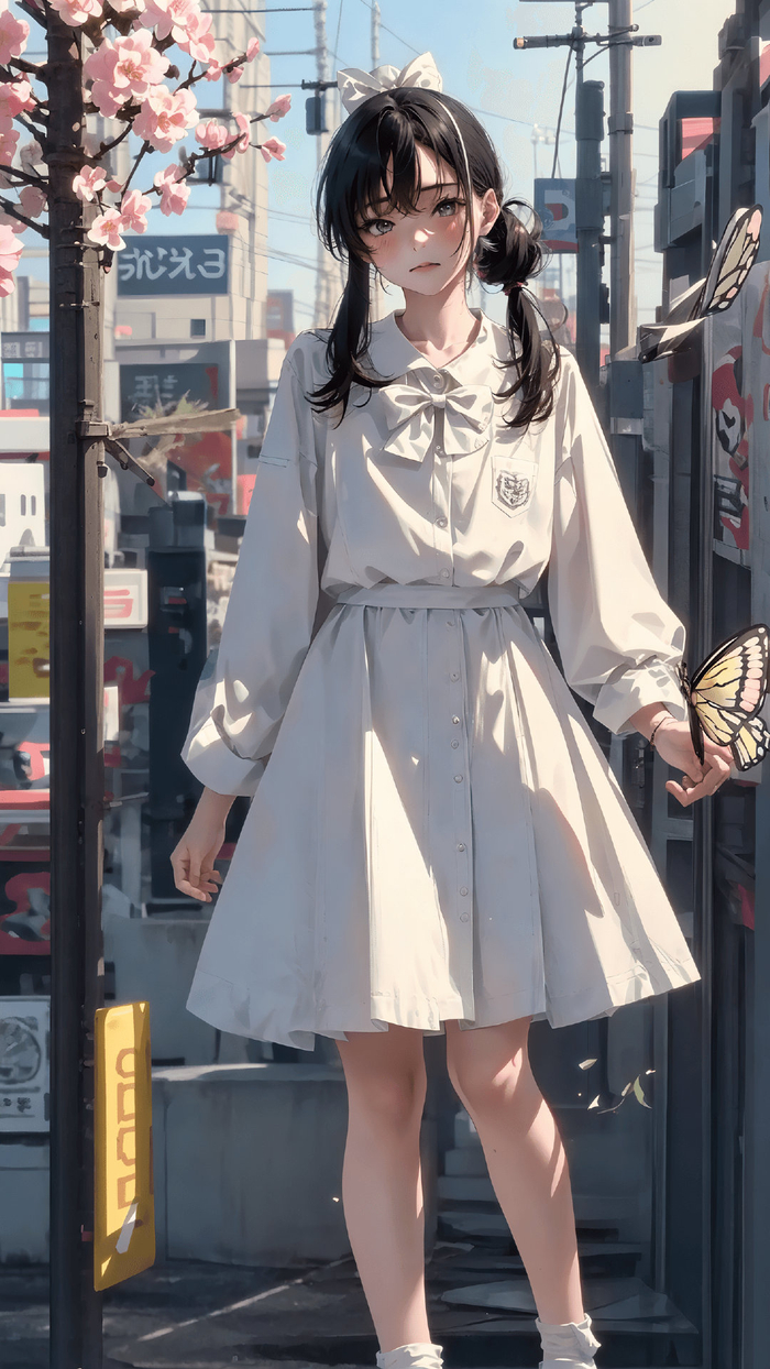 jk少女风电脑ai绘画图集动漫卡通二次元穿搭图手机高清壁纸CG插画