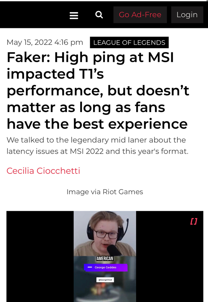 Faker谈季中赛Ping值影响：T1确实受到了影响，但粉丝的观赛体验更重要