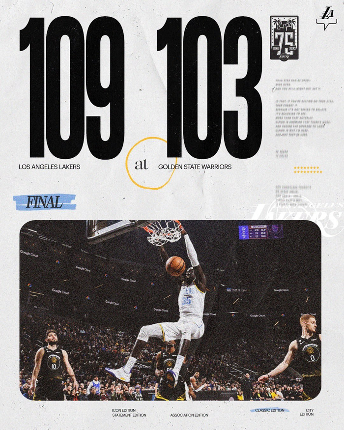 湖人109-103客场击败勇士……