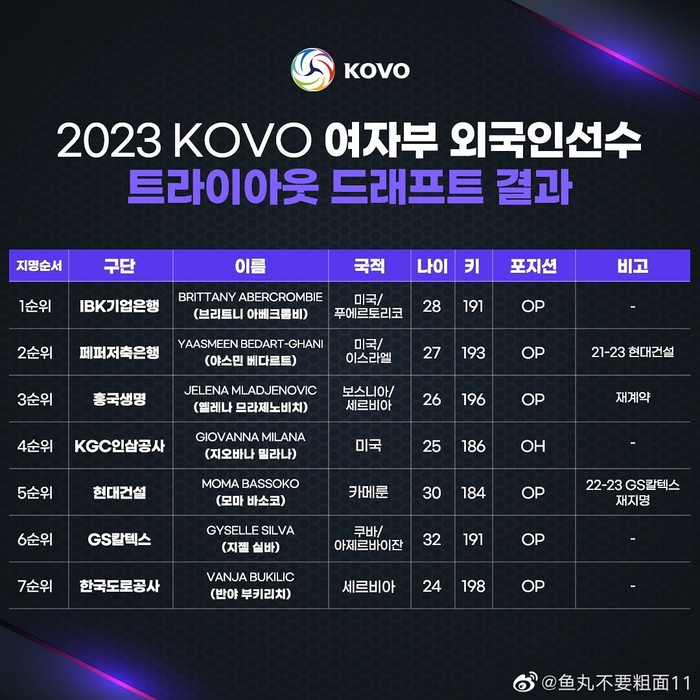 2023-2024赛季韩国🇰🇷女排kovo联赛各队外援人选(非亚洲)揭晓
