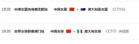 同时开球！央5播中国女排VS意大利女排，CCTV16播中澳女篮第3战