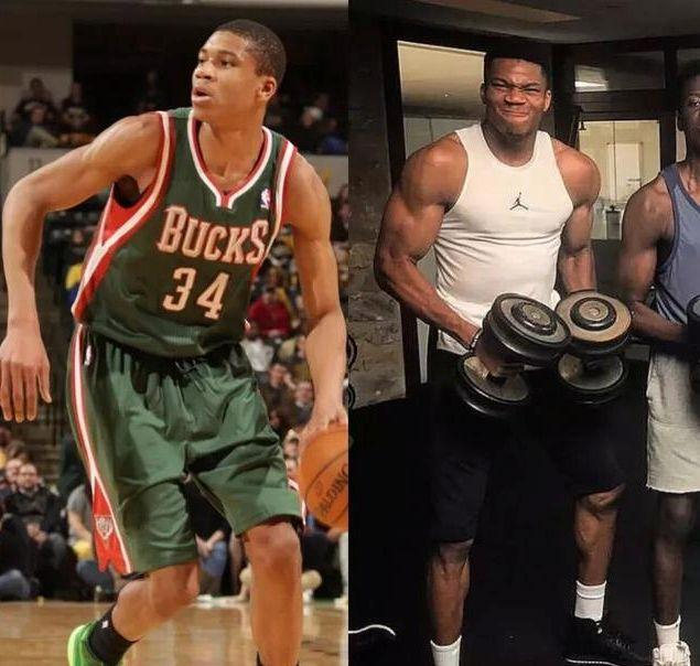 球星进入NBA前后变化，姚明瘦竹竿变壮汉，字母哥变肌肉男