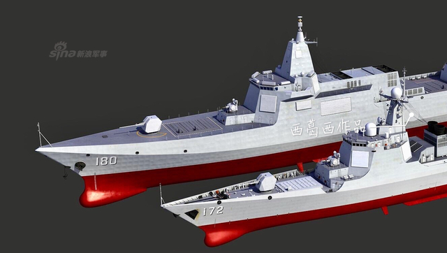 三代网红大对比！052C，052D和055舰直观比较图_新浪图片