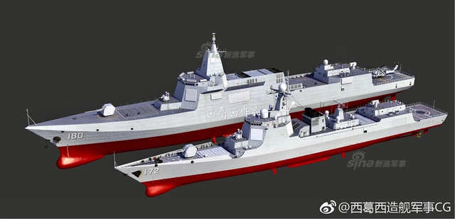 过气网红对比！055舰比052D战舰体型大了好多_新浪图片