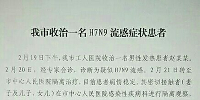 枣庄滕州收治一疑似H7N9流感症状患者 病情稳定_手机新浪网