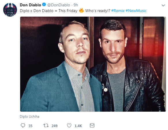 大菠萝Don Diablo和地菠萝Diplo合作了！估计是一首Remix作品