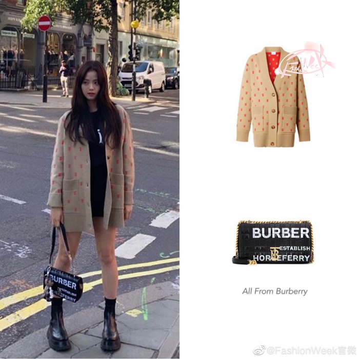 金智秀Jisoo | 伦敦街头私服照,奶茶色开衫的优雅Burberry Girl