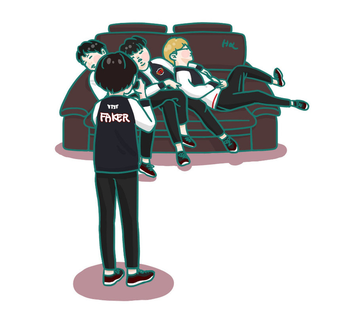 卡通版的faker推文，还把拍照的faker画出来了 cr：정현