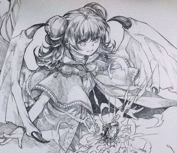 动漫人物手绘线稿，线条流畅，精致细腻，非常强大的画技