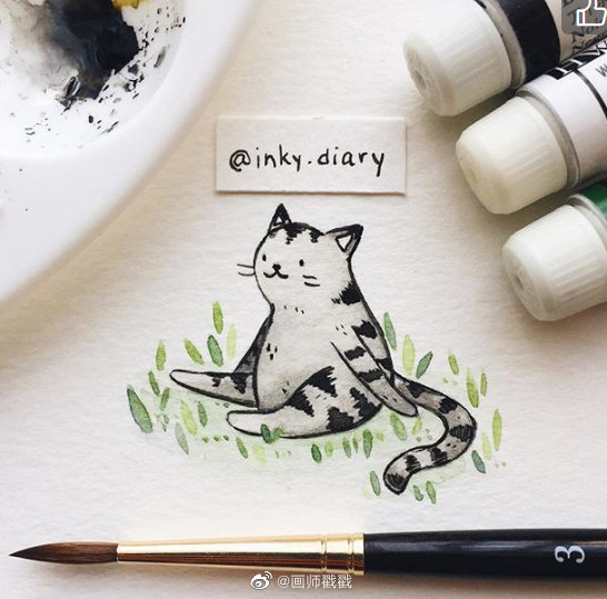 可爱的手绘水彩小猫咪 :inky.diary