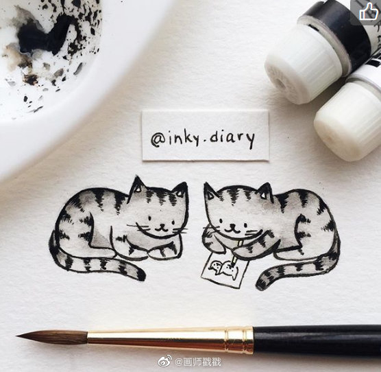 可爱的手绘水彩小猫咪 :inky.diary