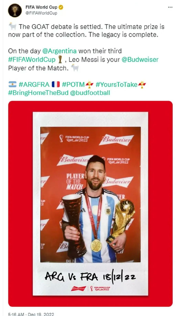 FIFA官宣！梅西是历史最佳！荣登“球王”宝座，超贝利、马拉多纳|fifa|卫冕冠军|大力神杯|世界杯|卡塔尔世界杯_新浪新闻