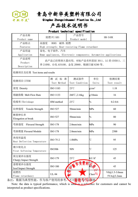 阻燃 PC/ABS合金材料HM-540K 简介！__财经头条