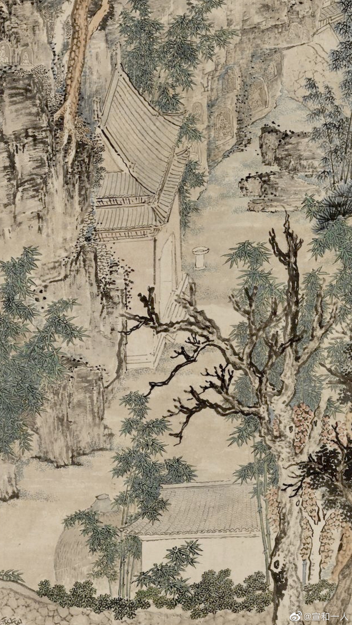 《栖霞山图》 张宏 明末 图绘南京栖霞山胜景，松柏掩映……