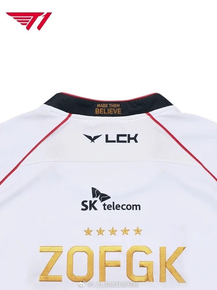 T1夺冠五星纪念队服路透，背面五颗星星+ZOFGK金色刺绣…