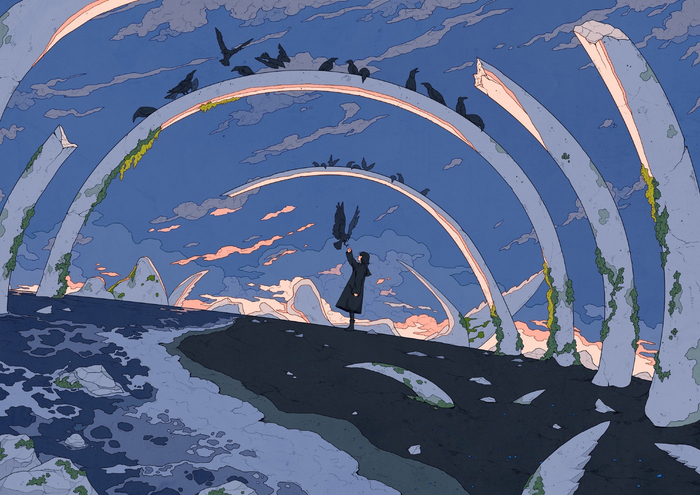 芬兰插画师 ionomycin 奇幻场景复古插画.