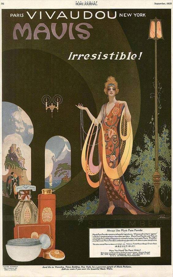 美国插画家Fred L. Packer在1920年代为化妆品牌创作的广告插画