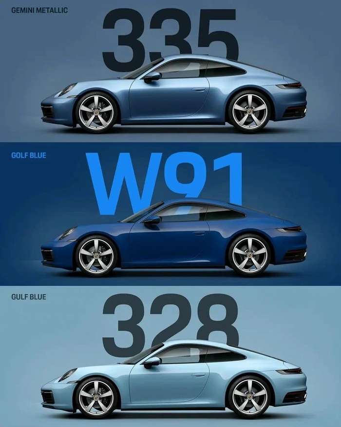 保时捷911，光是一个蓝色就能分成20多种