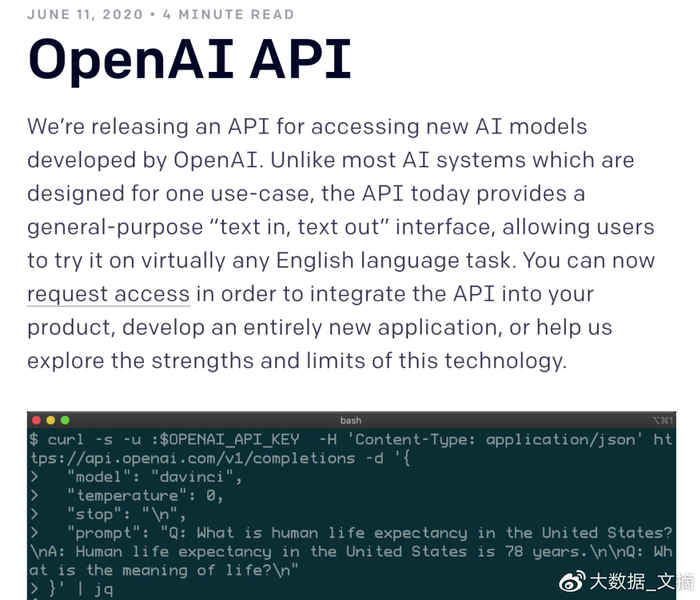 OpenAI发布GPT3 api调用接口！可处理几乎所有英文问题__财经头条