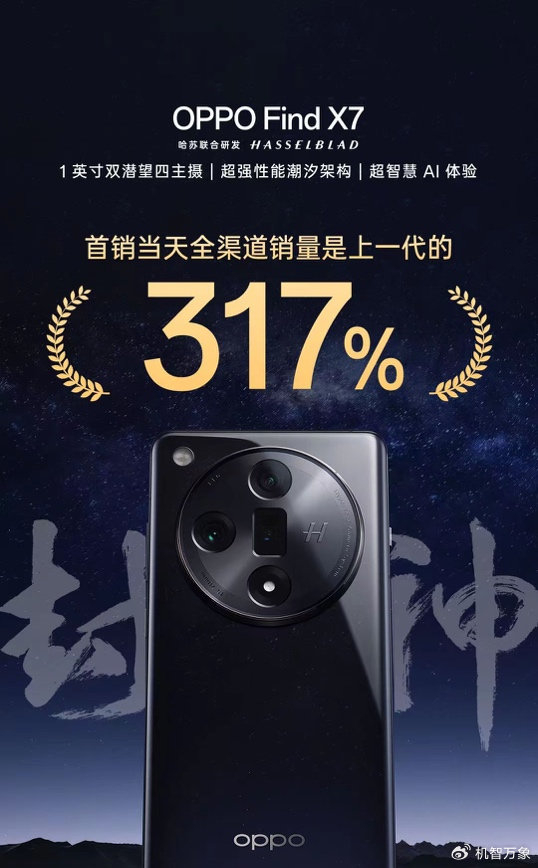 全球首发的双潜望长焦镜头 封神旗舰OPPO Find X7首日销量封神暴涨__财经头条__新浪财经