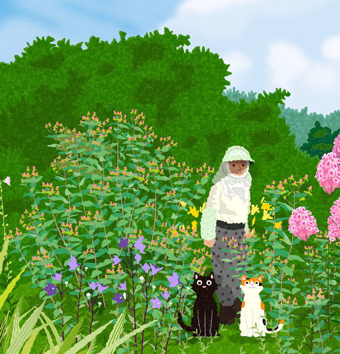 治愈猫咪风景插画， Toshinori Mori