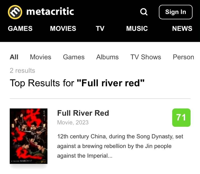《满江红》北美上映MTC飘绿，MTC是专业影评人士的电影评分……