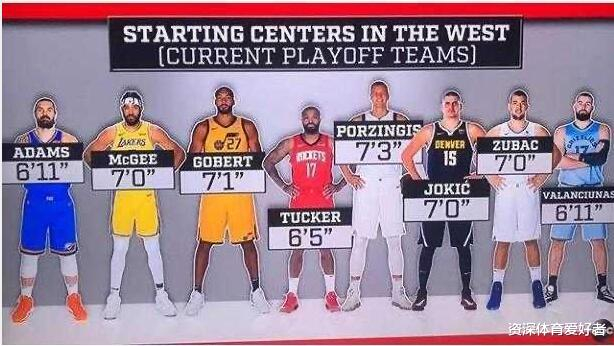 NBA现役中锋身高对比图：7人身高至少2米10，唯独他“鹤立鸡群”