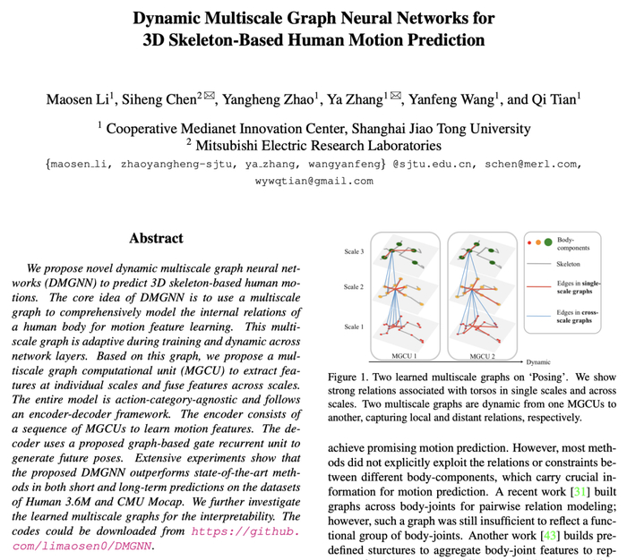 CVPR2020 Oral | 动态多尺度图表达3D人体骨架运动，实现精准预测效果超SOTA_手机新浪网