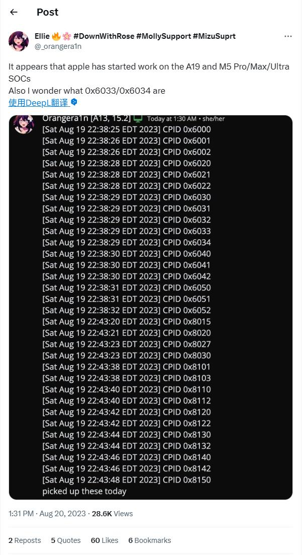 消息称苹果正在开发 A19 仿生处理器和 M5 系列芯片，2025 年发布__财经头条