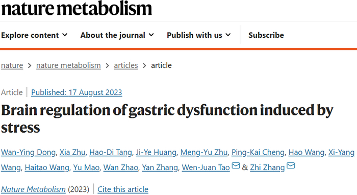 Nat Metab：张智/陶文娟团队发现压力大引起胃病的“脑-胃轴”机制|雄性_新浪新闻