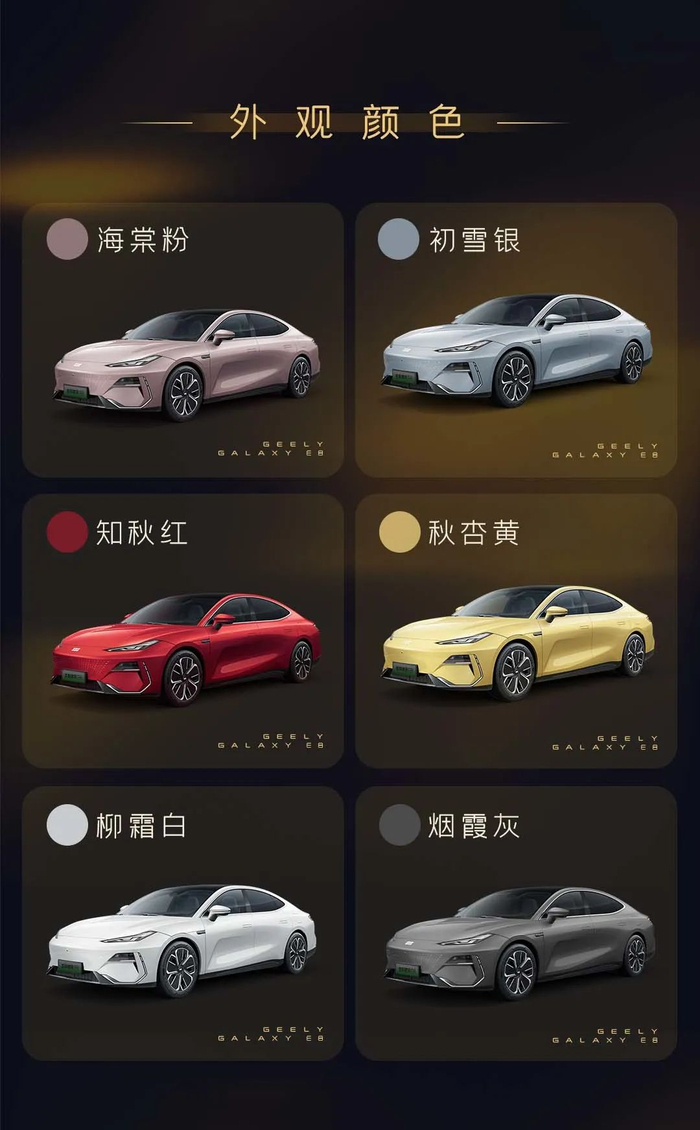 吉利银河E8车型预售：搭载单/双电机，18.8 万元起|吉利_新浪新闻