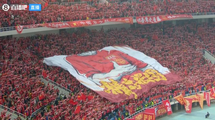 加油！球迷巨型TIFO助威国足——“精忠报国”_新浪新闻