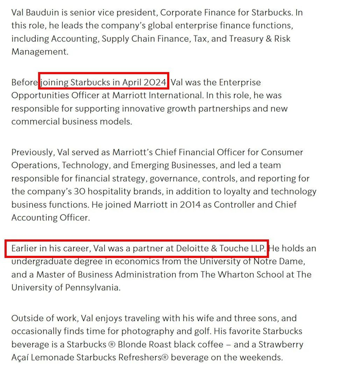 职场 | 星巴克任命企业融资副总裁！曾出任万豪集团财务总监|会计|财务总监_新浪新闻