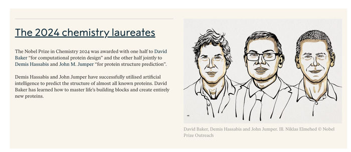 刚刚，2024年诺贝尔化学奖揭晓！AlphaFold开发者和David Baker斩获诺奖|诺奖|蛋白质|哈萨比斯_新浪新闻