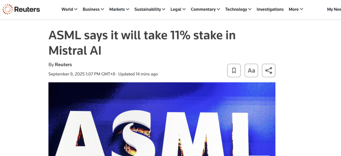 光刻机巨头杀入AI：ASML拿下Mistral 11%股权__财经头条__新浪财经