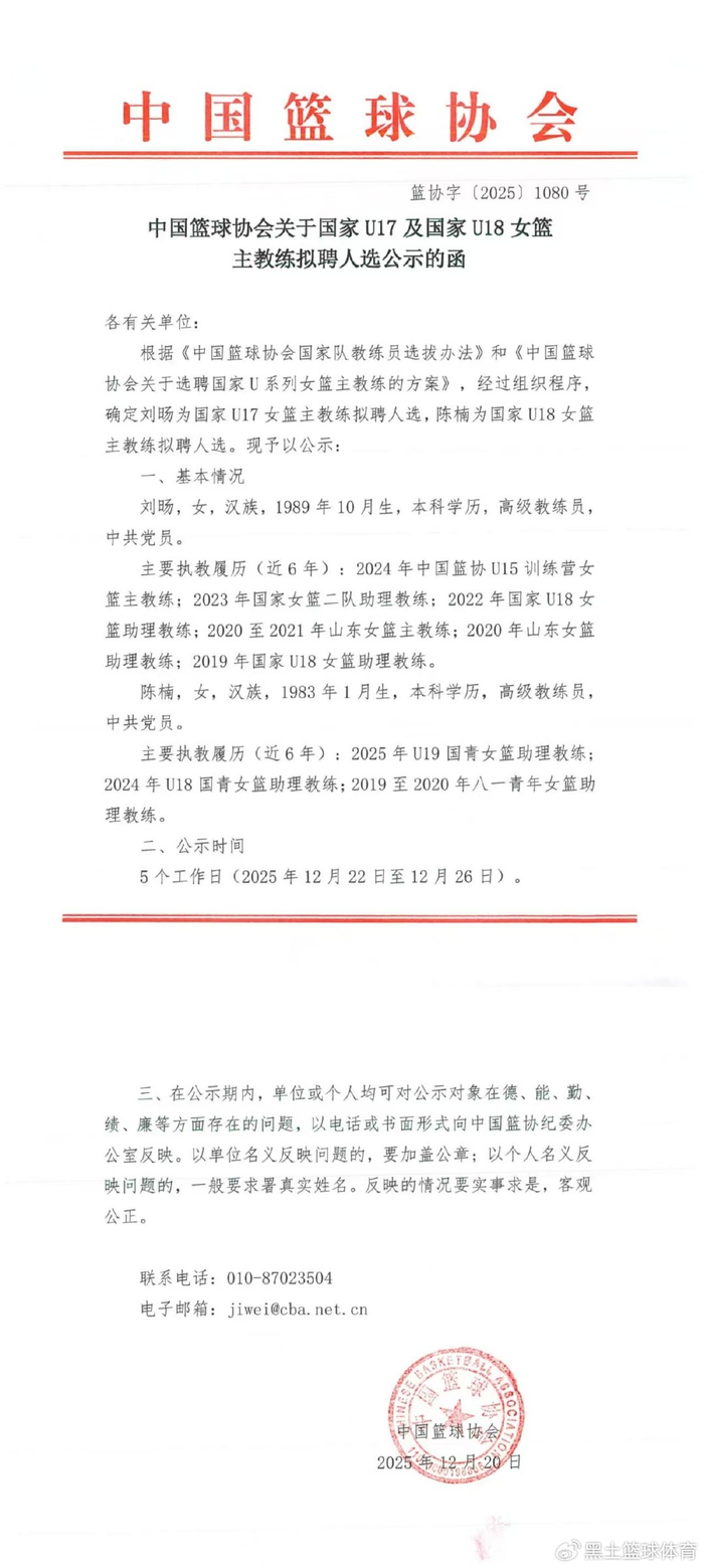 官宣，篮协任命，女篮名帅上任，女性，王思雨好友，目标前8__财经头条__新浪财经