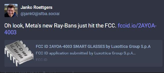 Meta 第二代 Ray-Ban Stories 智能眼镜或已通过 FCC 认证__财经头条