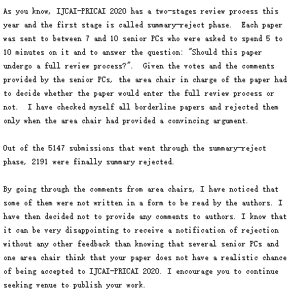 IJCAI 2020 好狠，还未终审就拒掉 42% 投稿论文！被拒作者：一脸懵逼，反馈意见呢？__财经头条