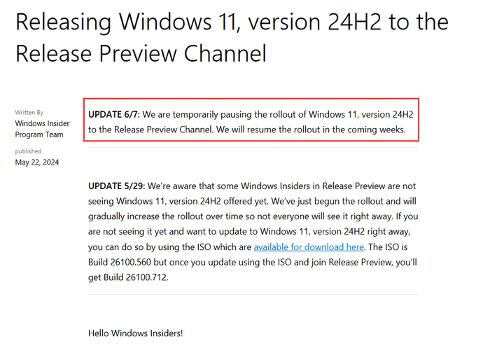 原因不明：微软 Win11 24H2 发布预览版已暂停推送_手机新浪网