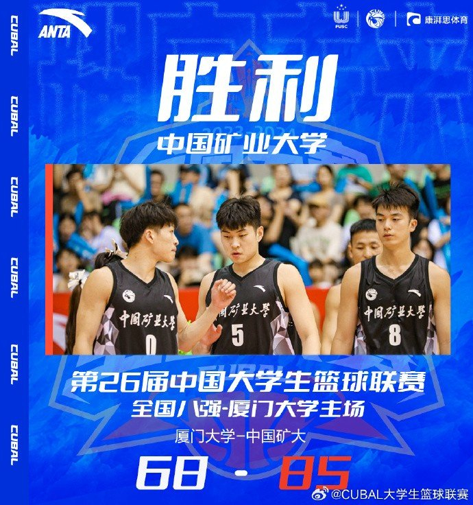 CUBAL-肖恺20+8+11 郑博文20+8 中国矿大轻取厦门大学_手机新浪网