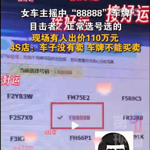 女子10万元买车摇中88888车牌，经销商证实！目击者：有二手车贩出价110万元！交警：号牌不能过户_手机新浪网