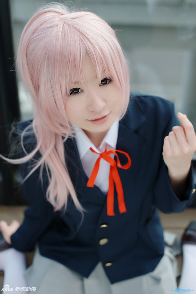 粉红马尾制服白丝，轻音少女同人角色三浦茜COS_新浪图片