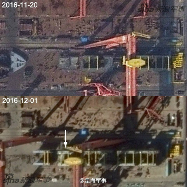 俯瞰大连001A航母和3艘052D：055大驱进船坞_新浪图片